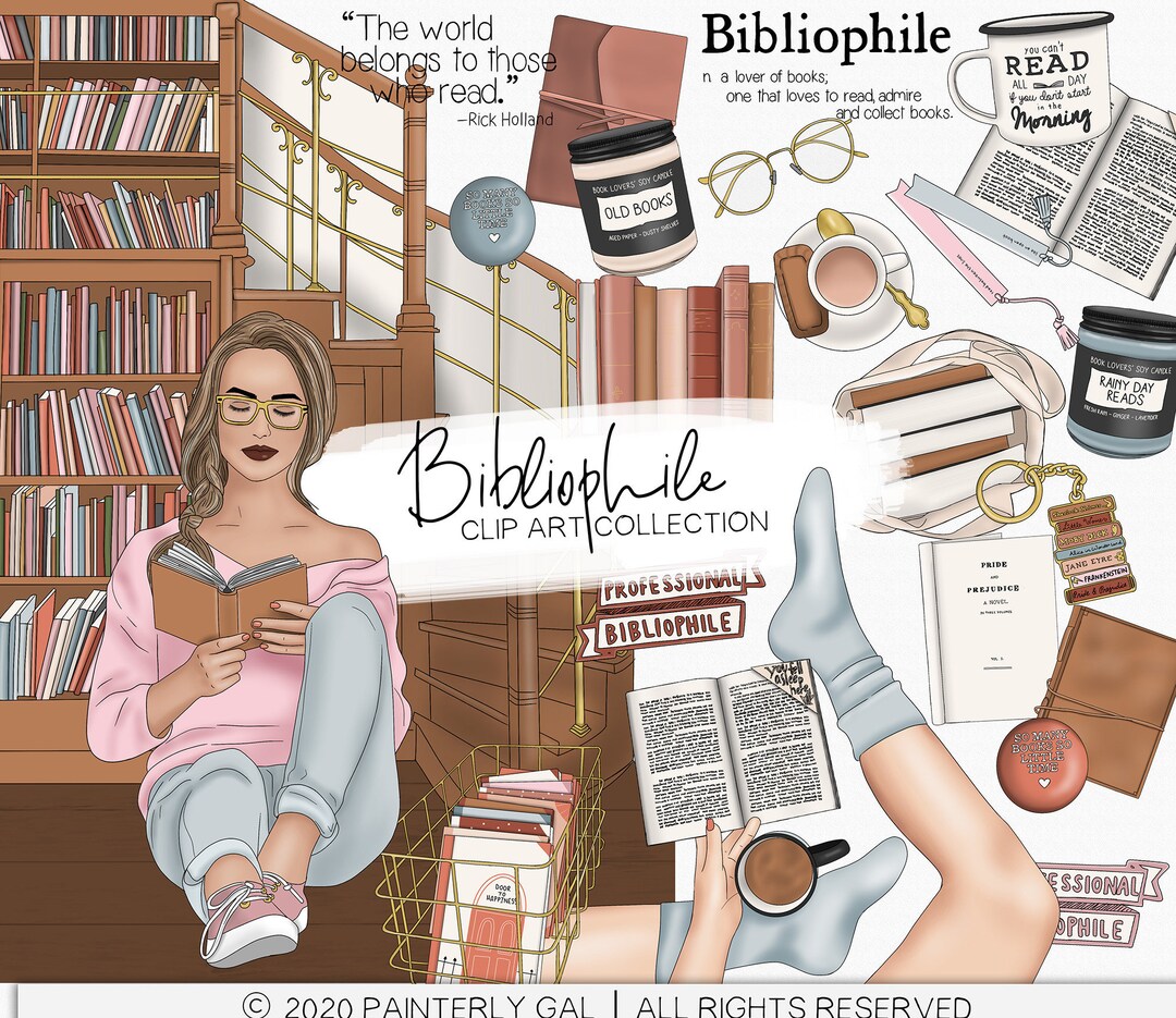 Bibliophile Book Lover Clip Art | Library Digital Art | Digital Scrap ...