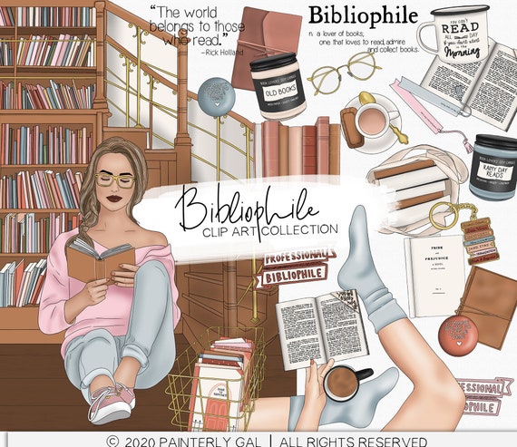 Bibliophile Book Lover Clip Art Library Digital Art - Etsy