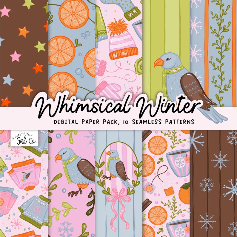 Whimsical Winter Digital Paper, Winter Seamless Patterns - Etsy