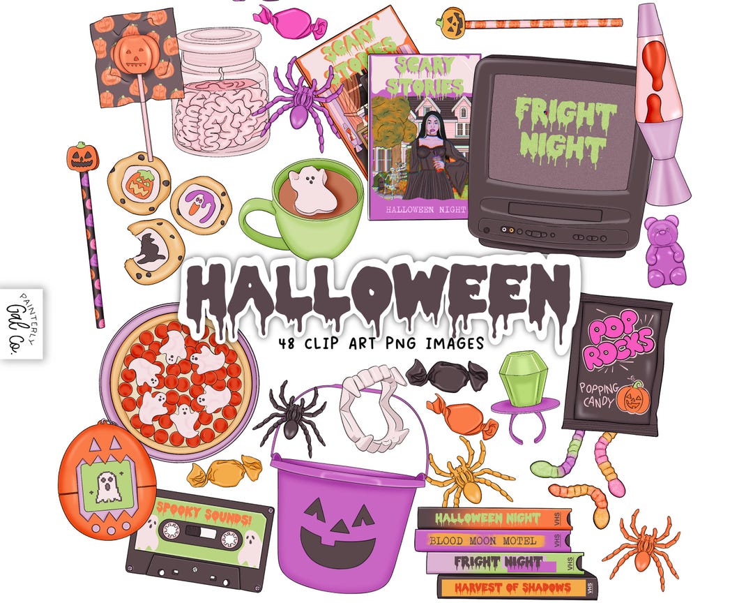 Halloween Night Clip Art, Halloween Digital Stickers, Retro Elements - Etsy