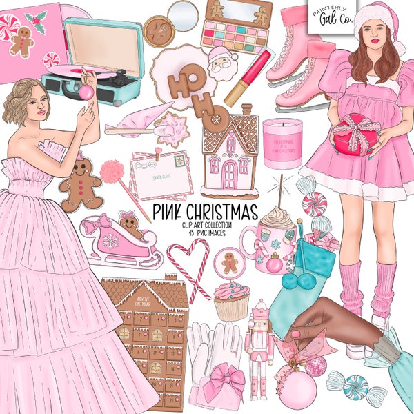 Pink Christmas Clip Art - Etsy