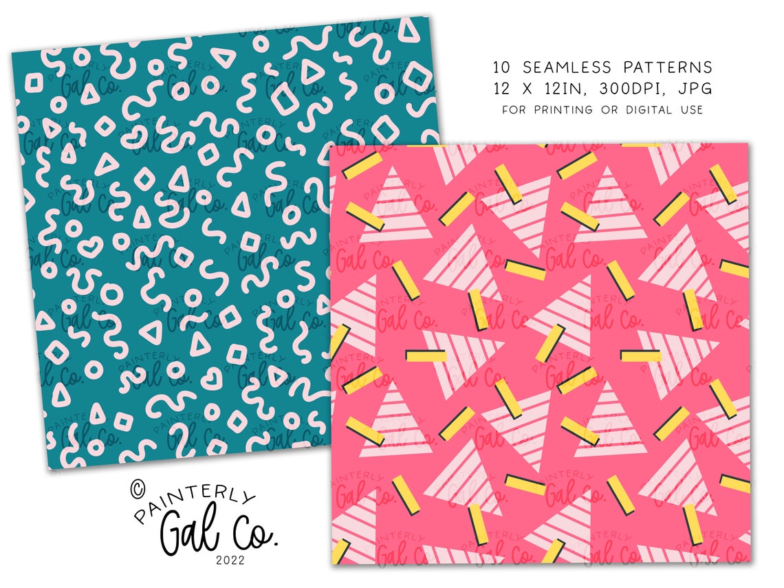 Retro Miami Digital Papers | Retro Summer Seamless Patterns ...