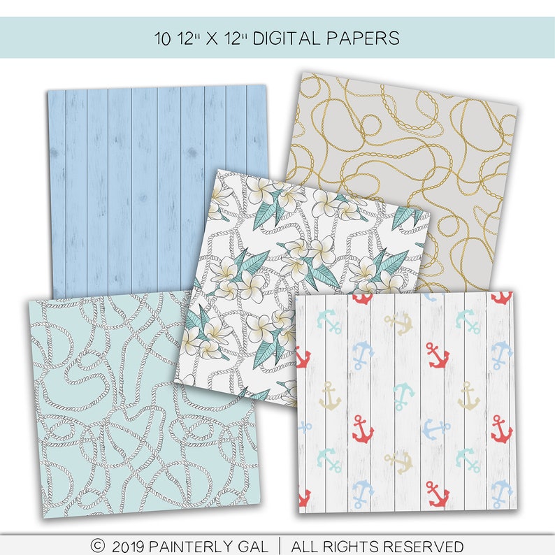 Calming Coastal Digital Papers Nautical Seamless Patterns | Etsy