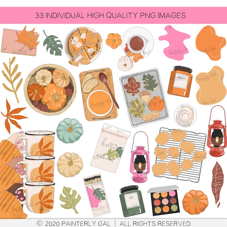 Hello Fall Clip Art Autumn Digital Art Digital Scrap | Etsy