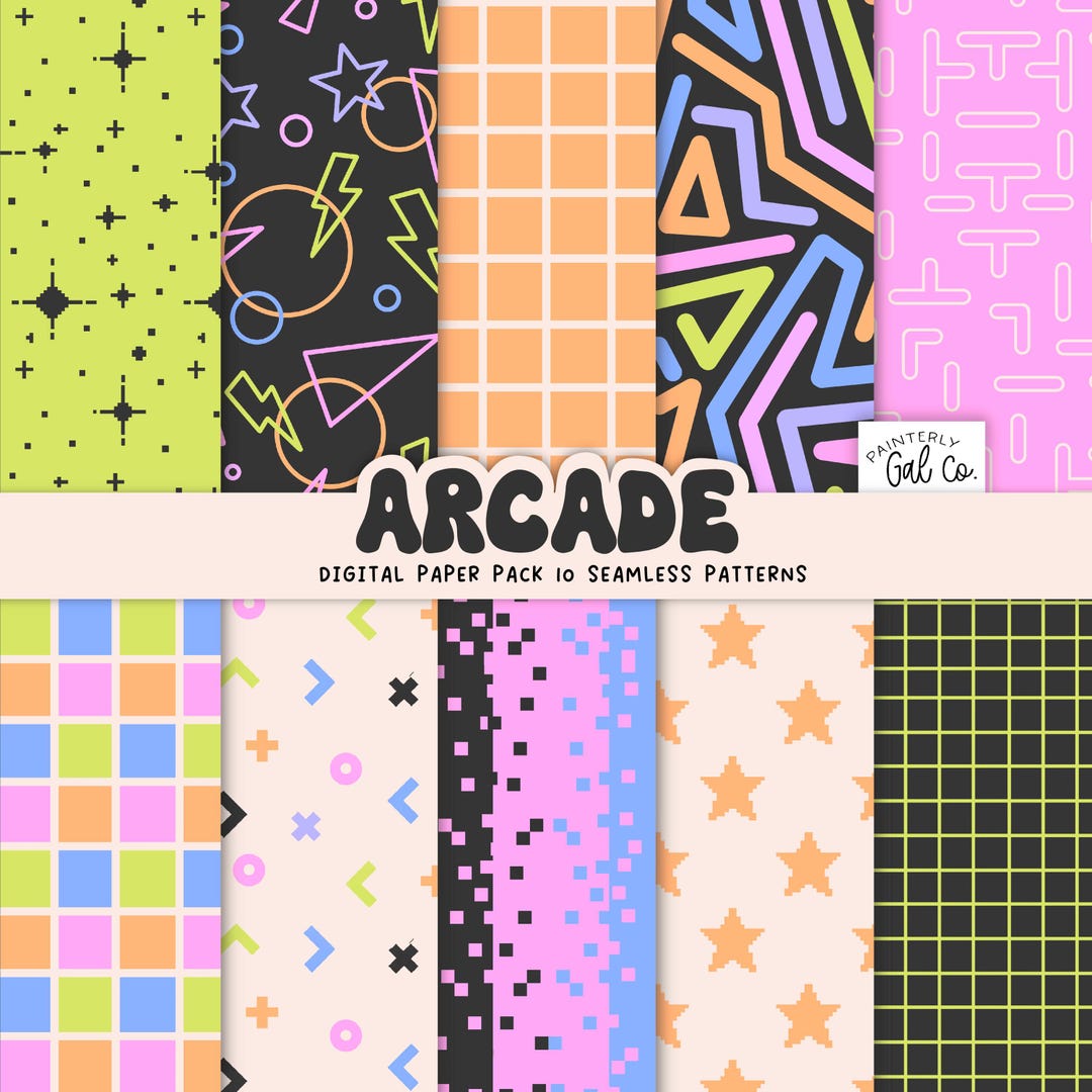 Arcade Digital Papers, Video Game Patterns, Stars - Etsy