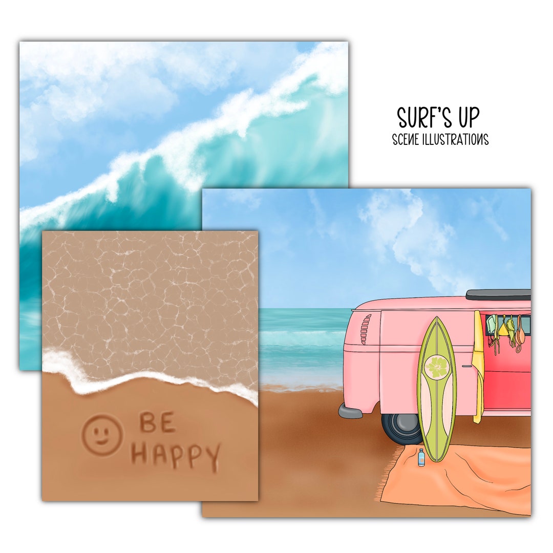 Surf's up Scene Illustrations | Clip Art Add On - Etsy