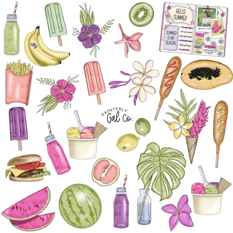Sun-believable Summer Clipart. Ice Cream Fruitfast Food | Etsy