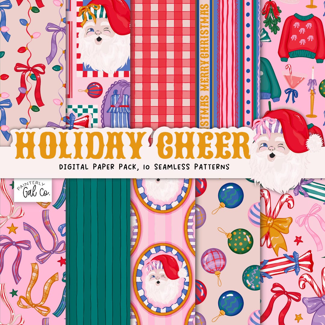 Holiday Cheer Digital Paper, Christmas Patterns, Santa Clause ...