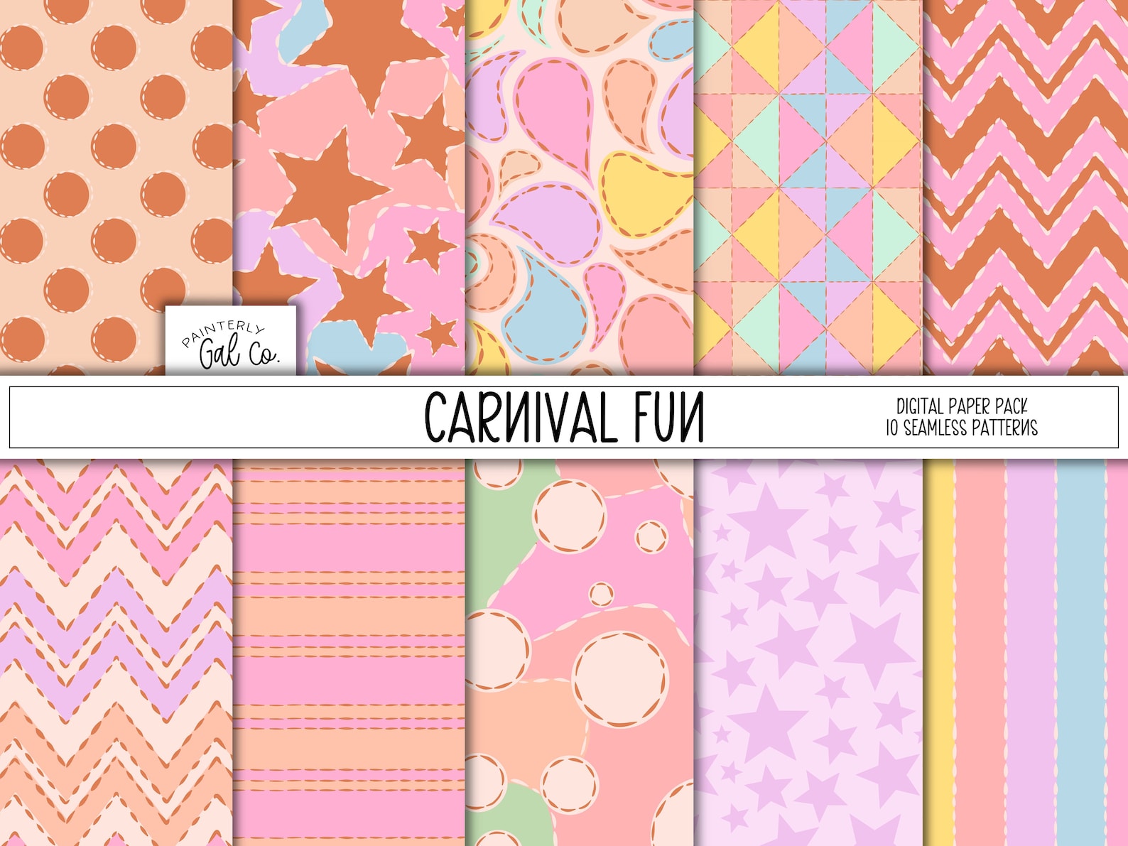 Festival Fun Digital Papers | Fair, Circus, Carnival Seamless Patterns ...