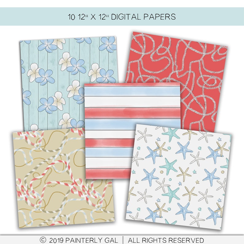 Calming Coastal Digital Papers Nautical Seamless Patterns | Etsy