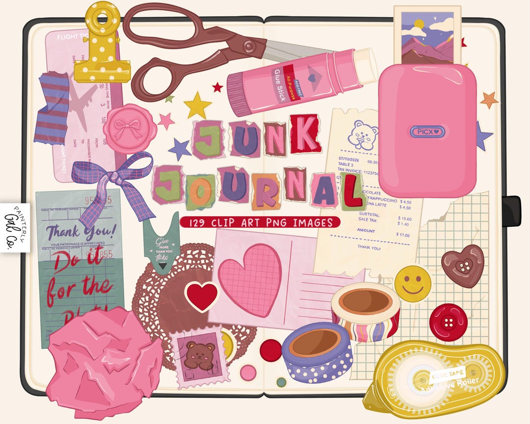 Junk Journal Clip Art Images, Scrapbook Digital Stickers Clipart - Etsy