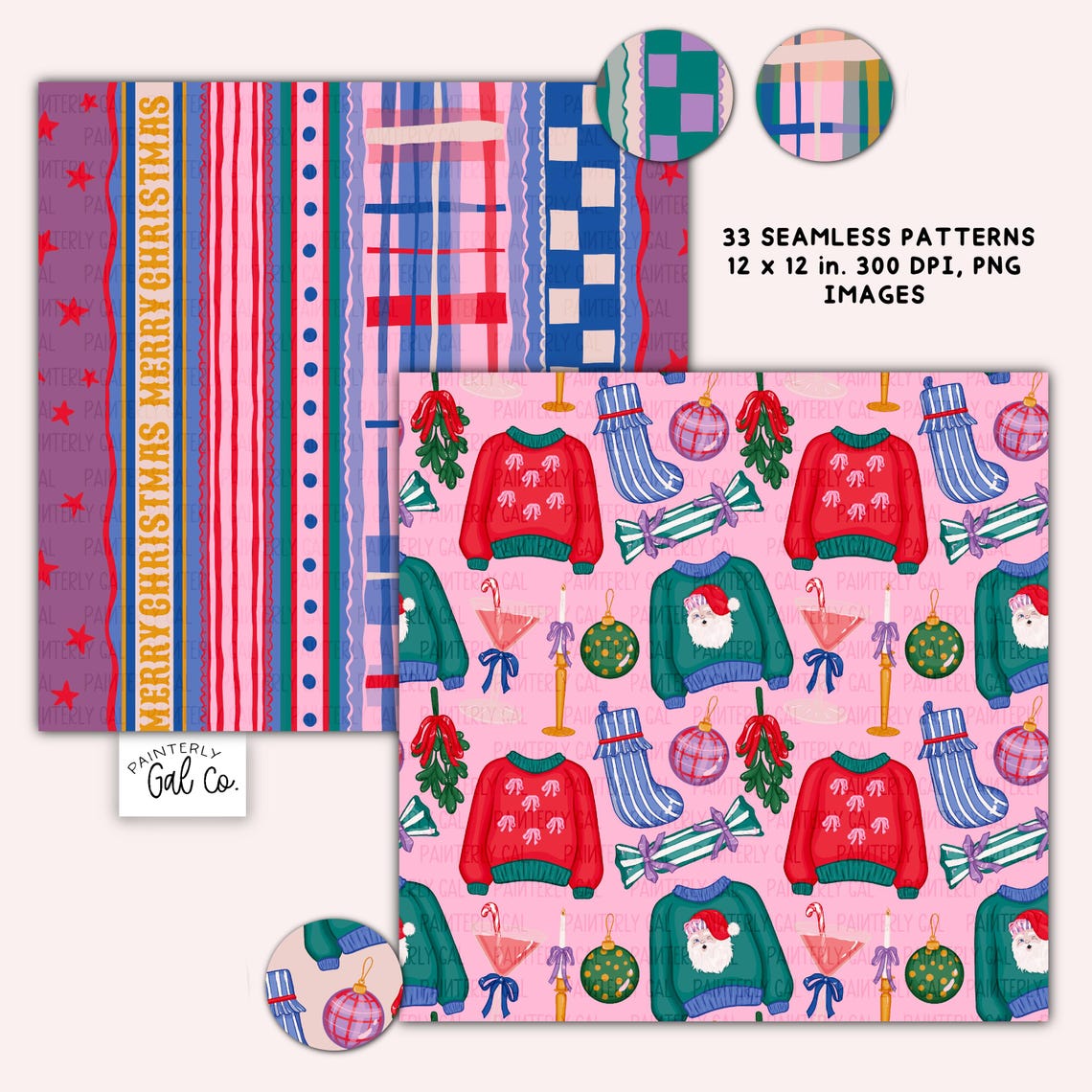 Holiday Cheer Digital Paper, Christmas Patterns, Santa Clause ...