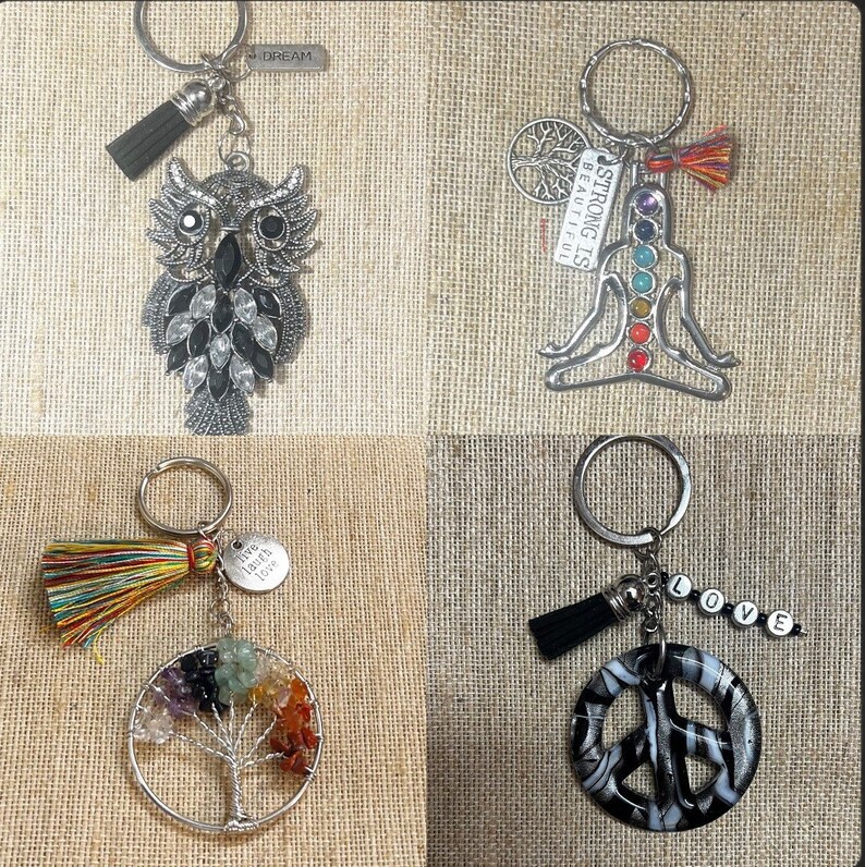 Sale. Chakra Tree of Life or Yoga Pose or Owl , Peace and Love Keychain ...
