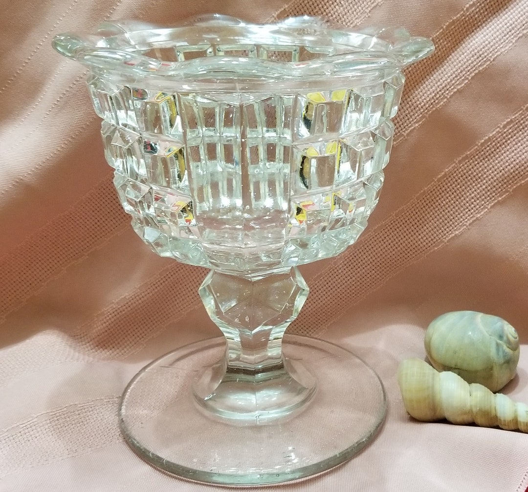 Vintage Pressed Crystal Compote Bowl: Checkerboard Hobnail, 6-inch - Etsy