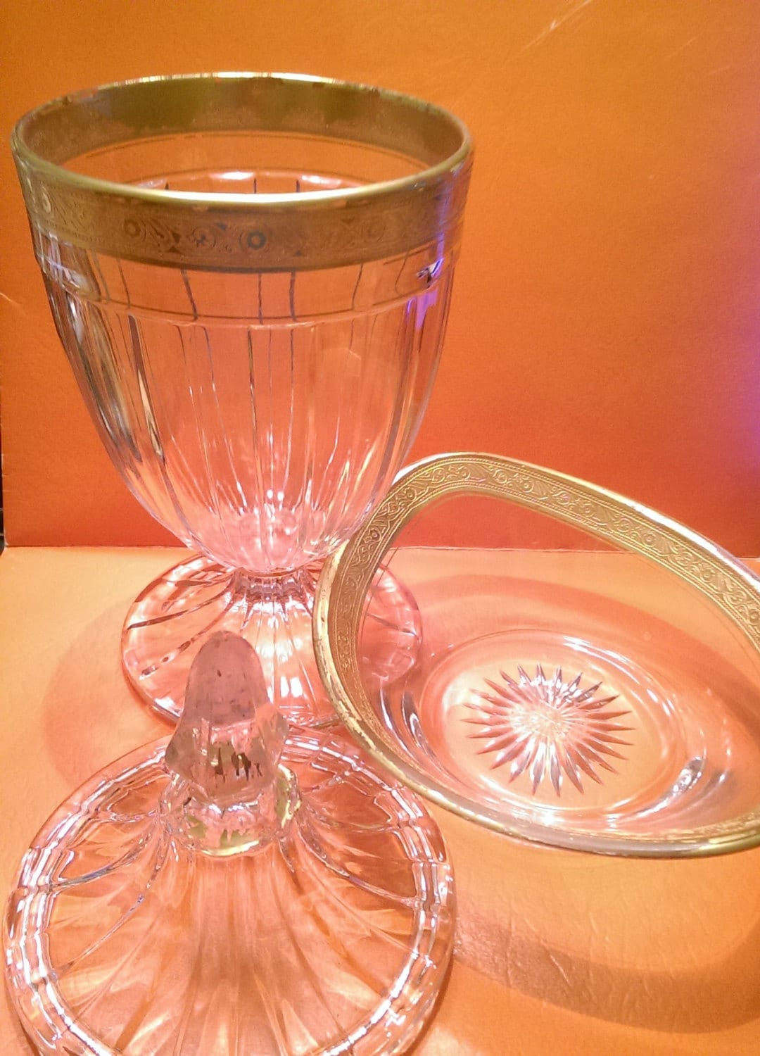 Heisey Glass Company Lidded Candy Jar Compote and Nut Bowl Set Signed ...