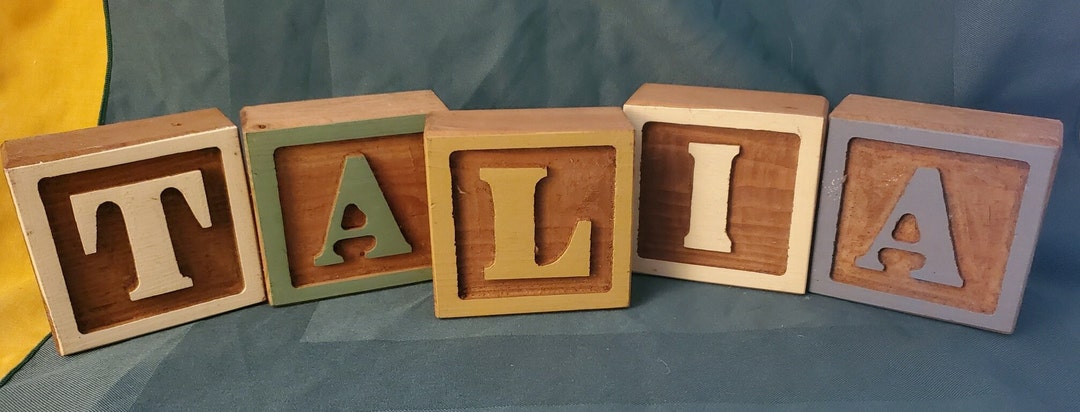 Name TALIA in Five Solid Maple Wood Letter Blocks 3-1/4 X 3-1/4 ...