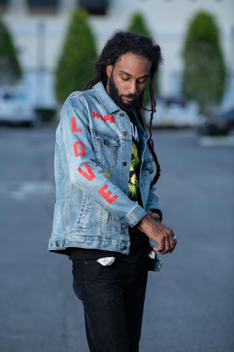 Cooyah Men's Rasta Lion Denim Jacket Hand-printed - Etsy
