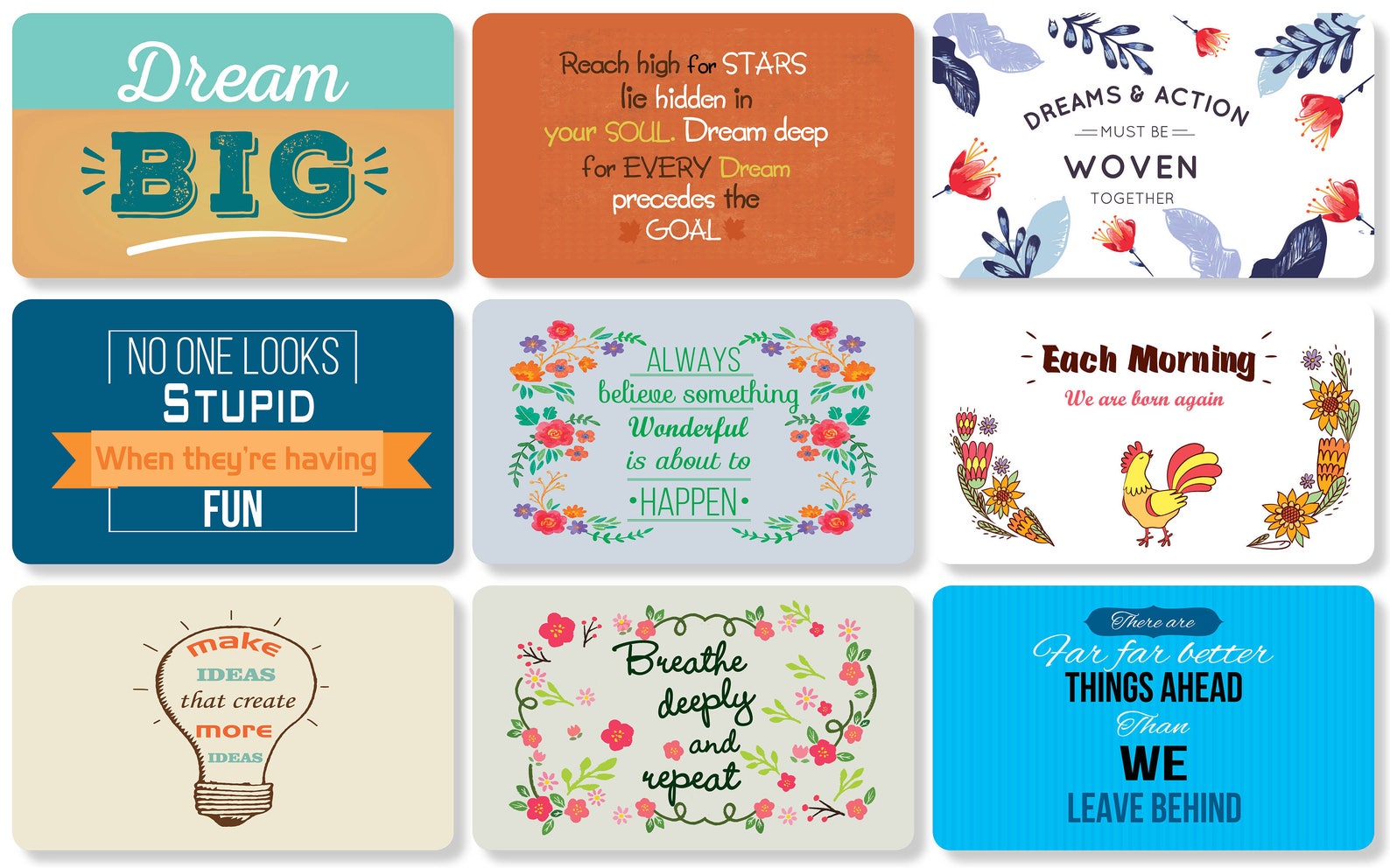 25 Beautiful Motivational Quote Cards, Thick Stock Paper, Back of Card ...