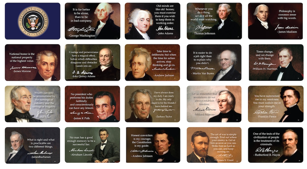 46 US Presidents Motivational Quote Cards, Beautiful Designed Thick ...
