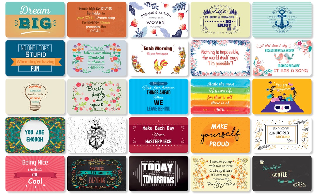25 Beautiful Motivational Quote Cards, Thick Stock Paper, Back of Card ...