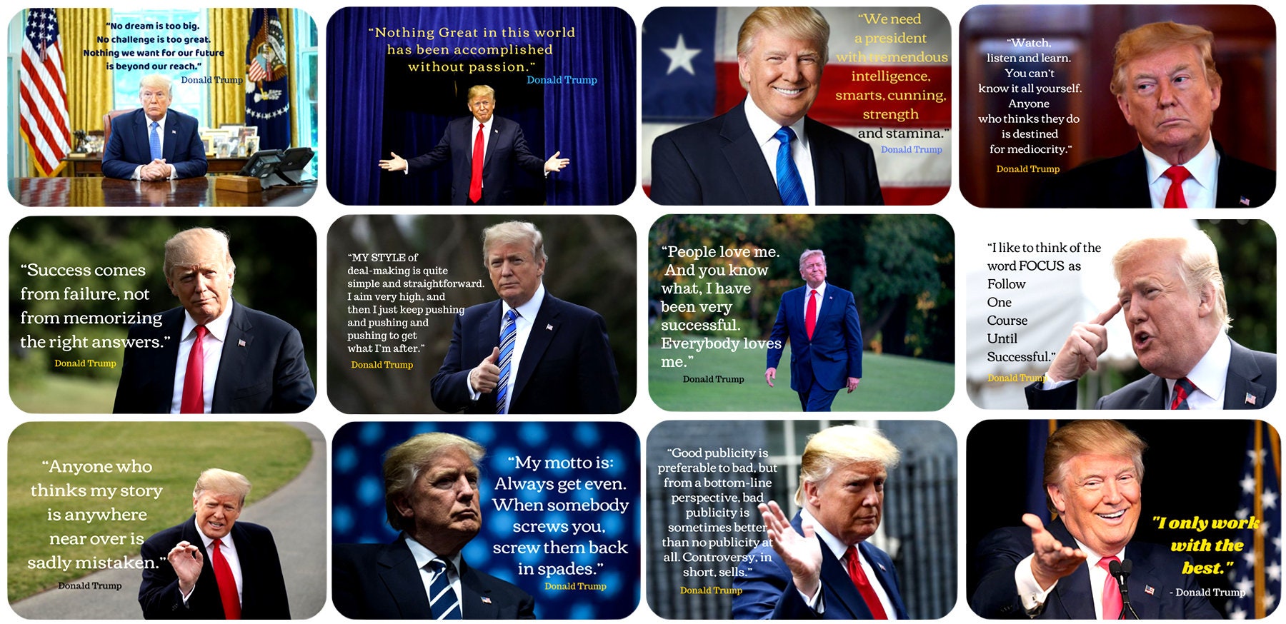 Donald Trump Quotation Cards 24 Cards of 12 Quotes With Keep America ...