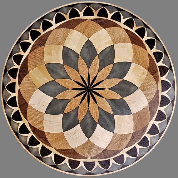 Lotus Wood & Stone Floor Inlay - Etsy