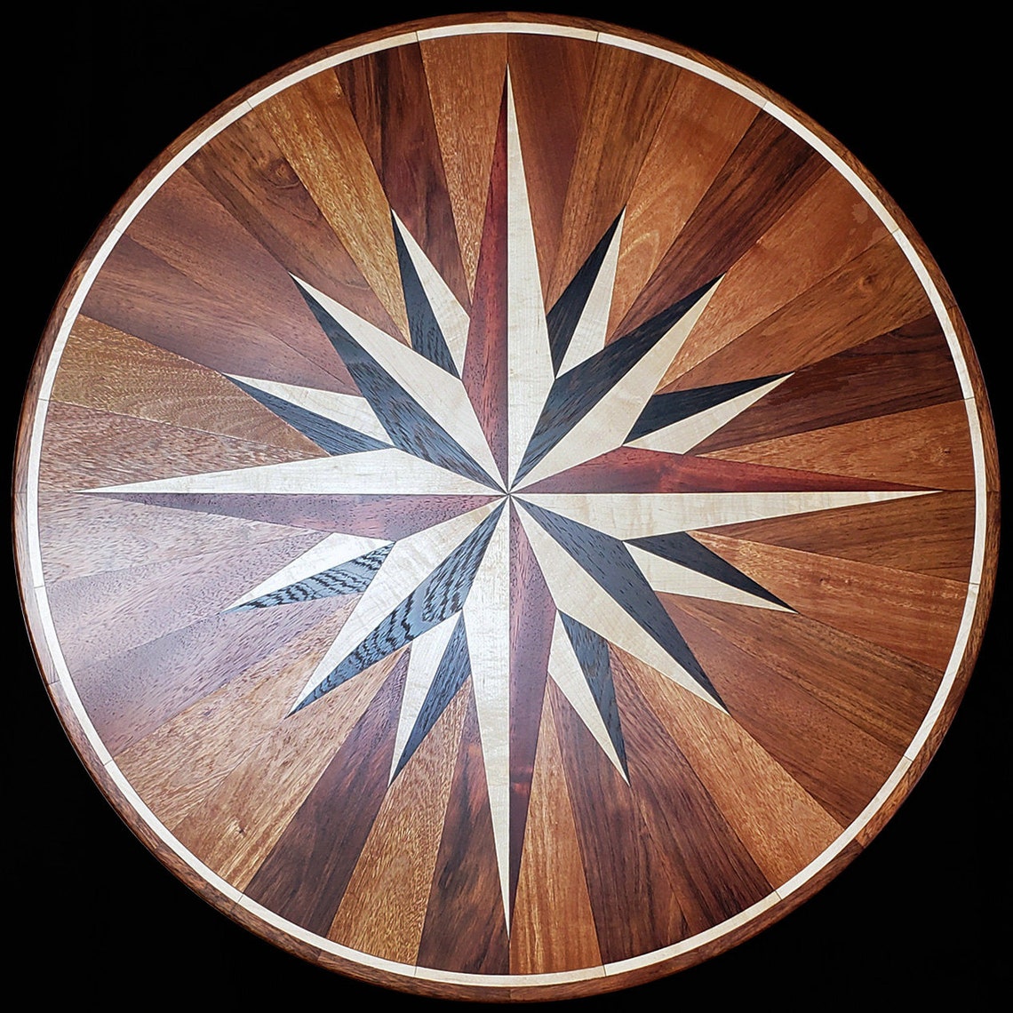 Classic Compass Rose Wood Inlaid Coffee Table | Etsy