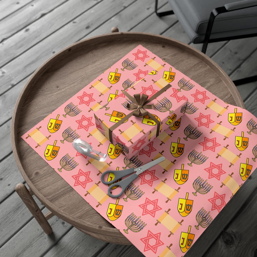 Pink Hanukkah Wrapping Paper, Jewish Holiday Gift Wrap, Menorah and ...