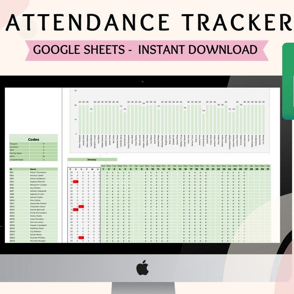 Employee Attendance Tracker Google Sheet - Etsy