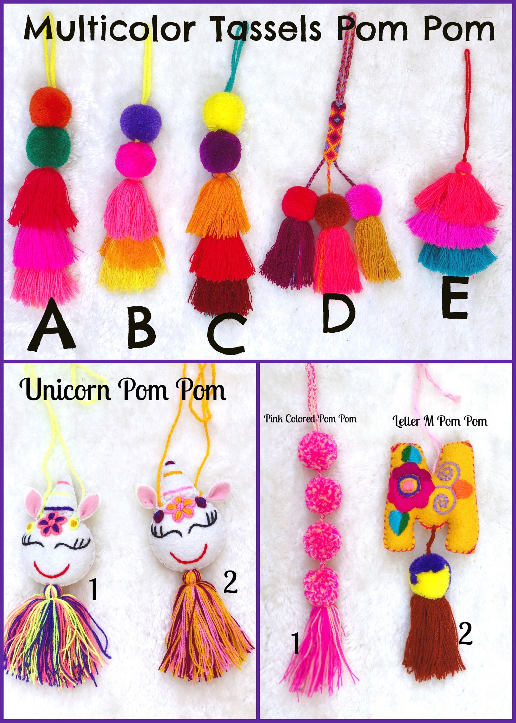 Tassel Pom Poms for Bags Stacked Tassel Tie On Hair Dec Rear | Etsy