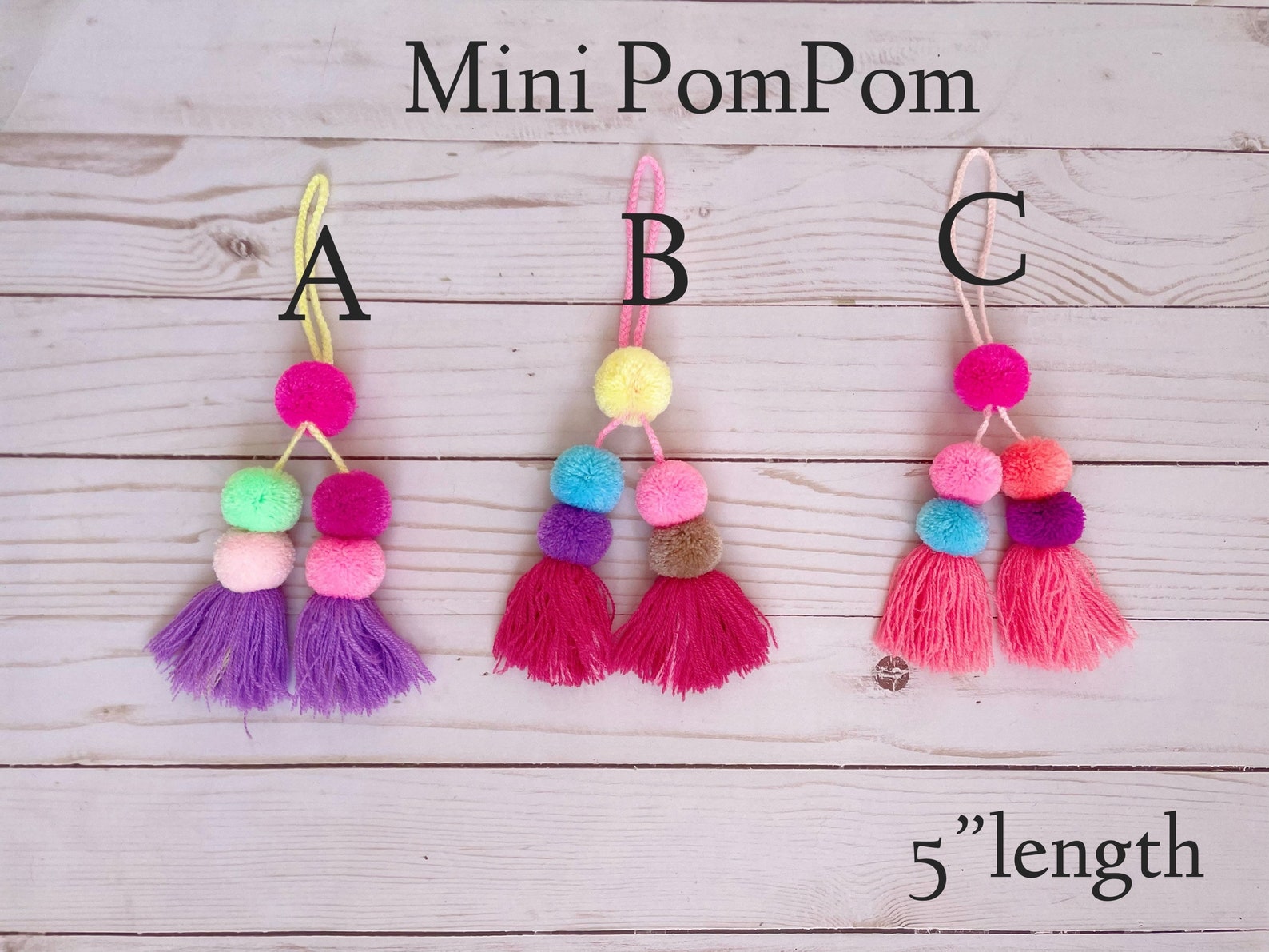 Tassel Pom Poms for Bags Stacked Tassel Tie On Rear view - Etsy 日本