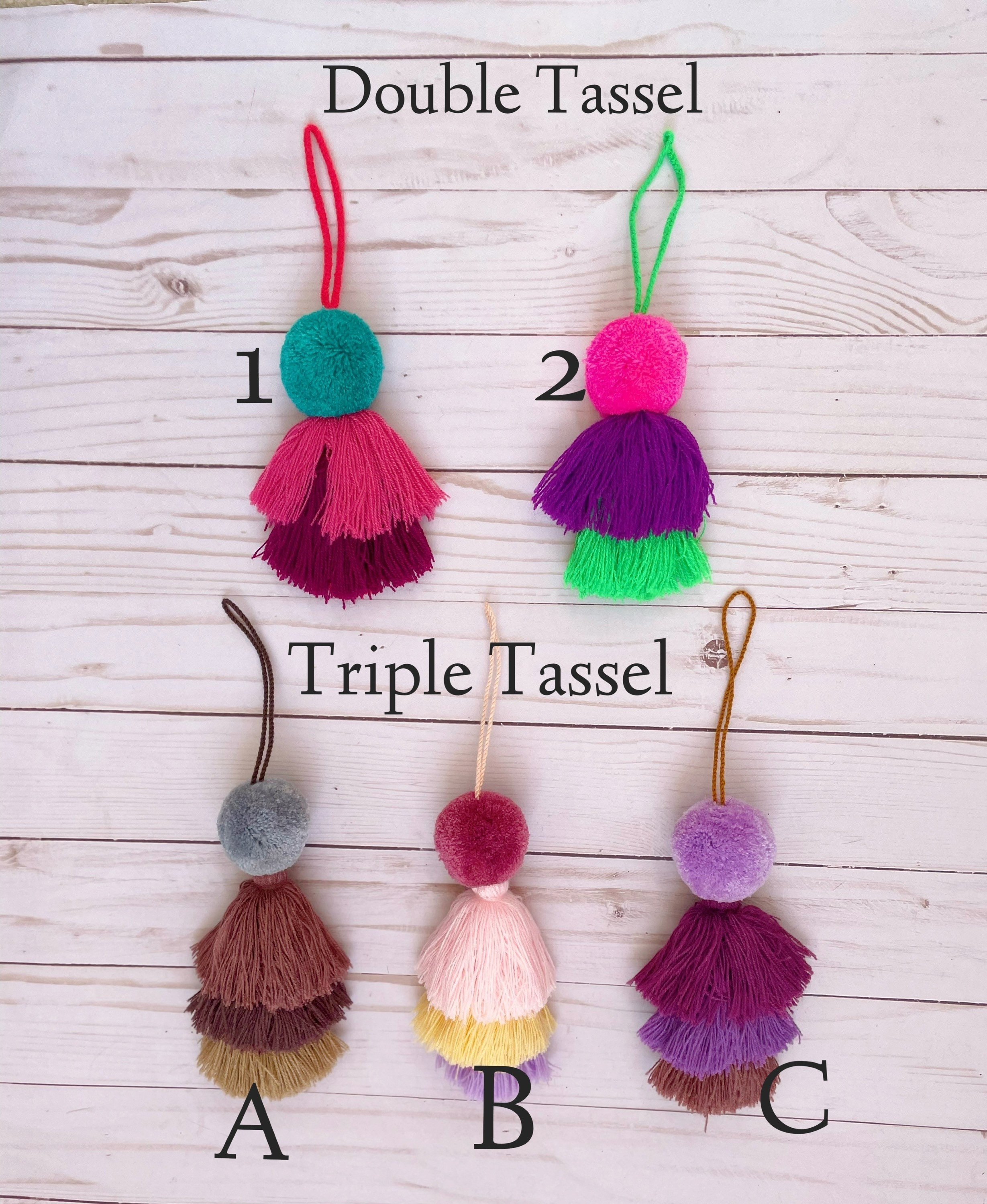 Tassel Pom Poms for Bags Stacked Tassel Tie On Rear view - Etsy 日本