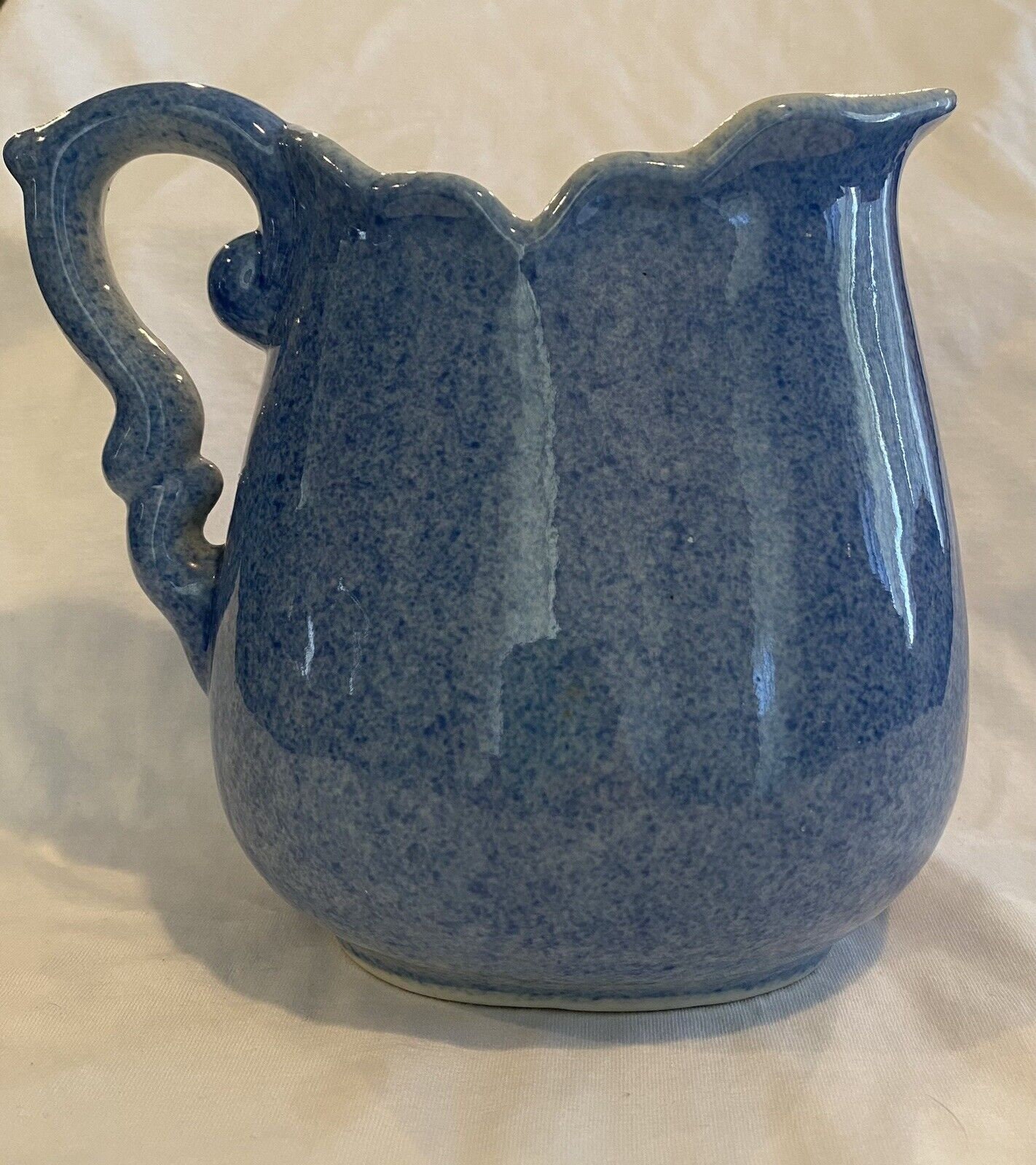 Vintage Calico China Blue Speckled Porcelain Pitcher White Painted Duck ...