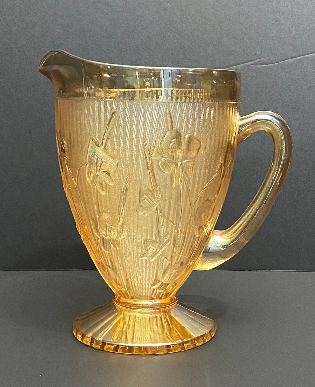 Vintage 1950s Mid Century Peach Carnival Glass Embossed Irish and ...