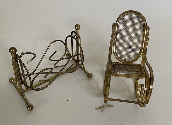 Vintage Gold Metal Doll House Furniture Baby Cradle Rocking - Etsy