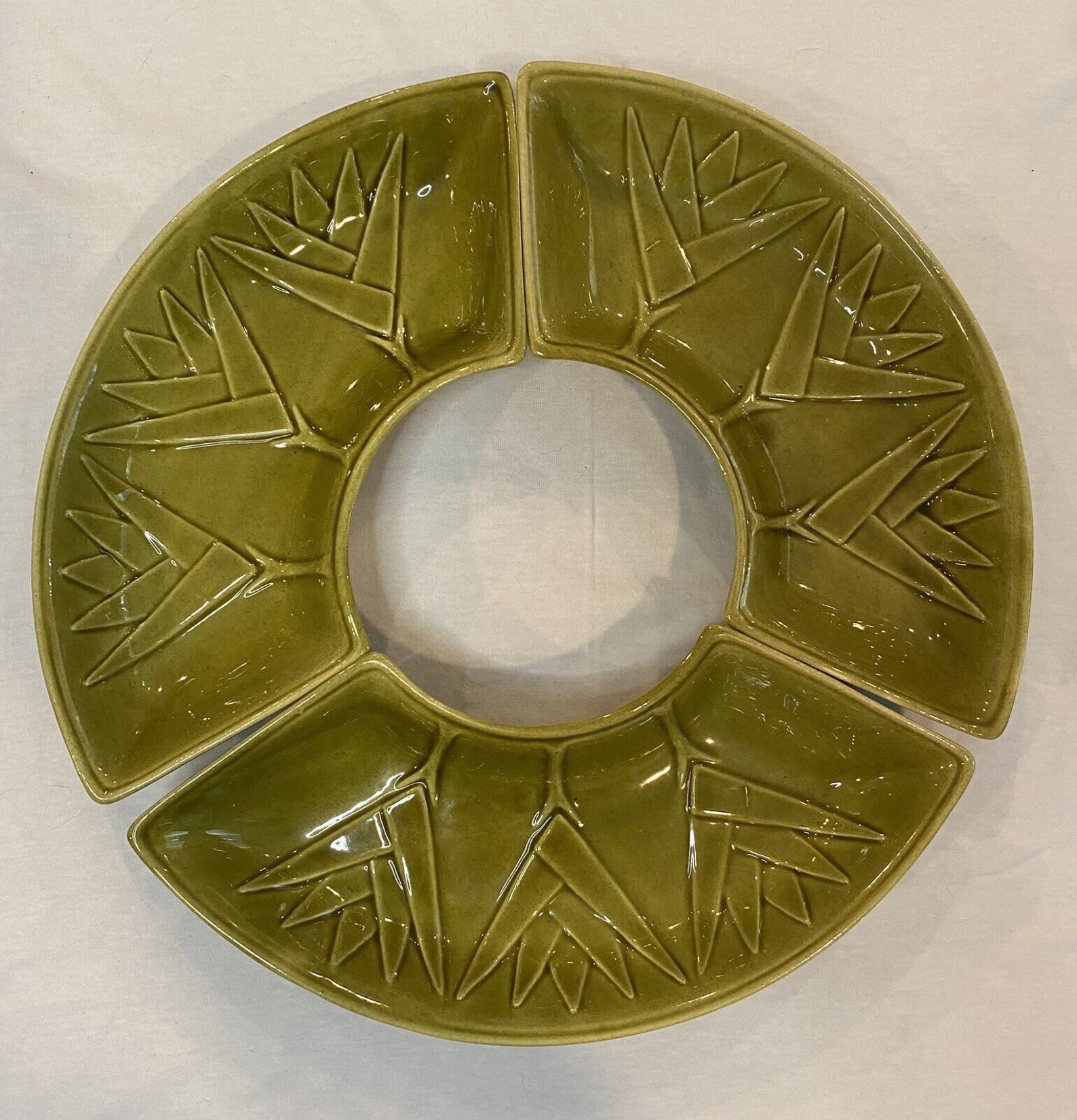 Vintage Olive Green Divided Chips N Dip Relish Tray Dish California ...