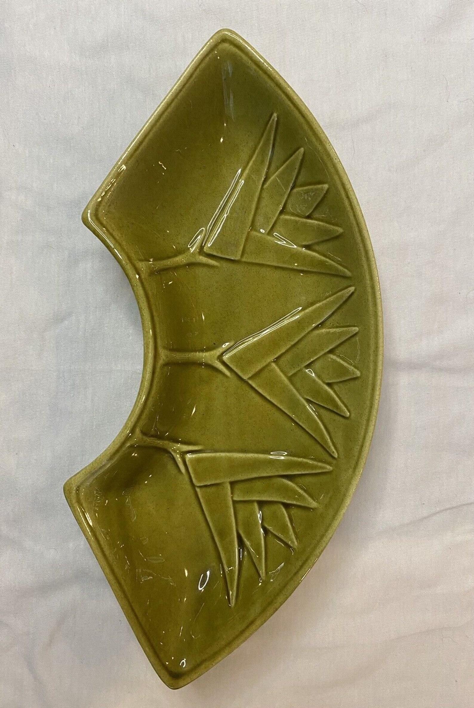 Vintage Olive Green Divided Chips N Dip Relish Tray Dish California ...