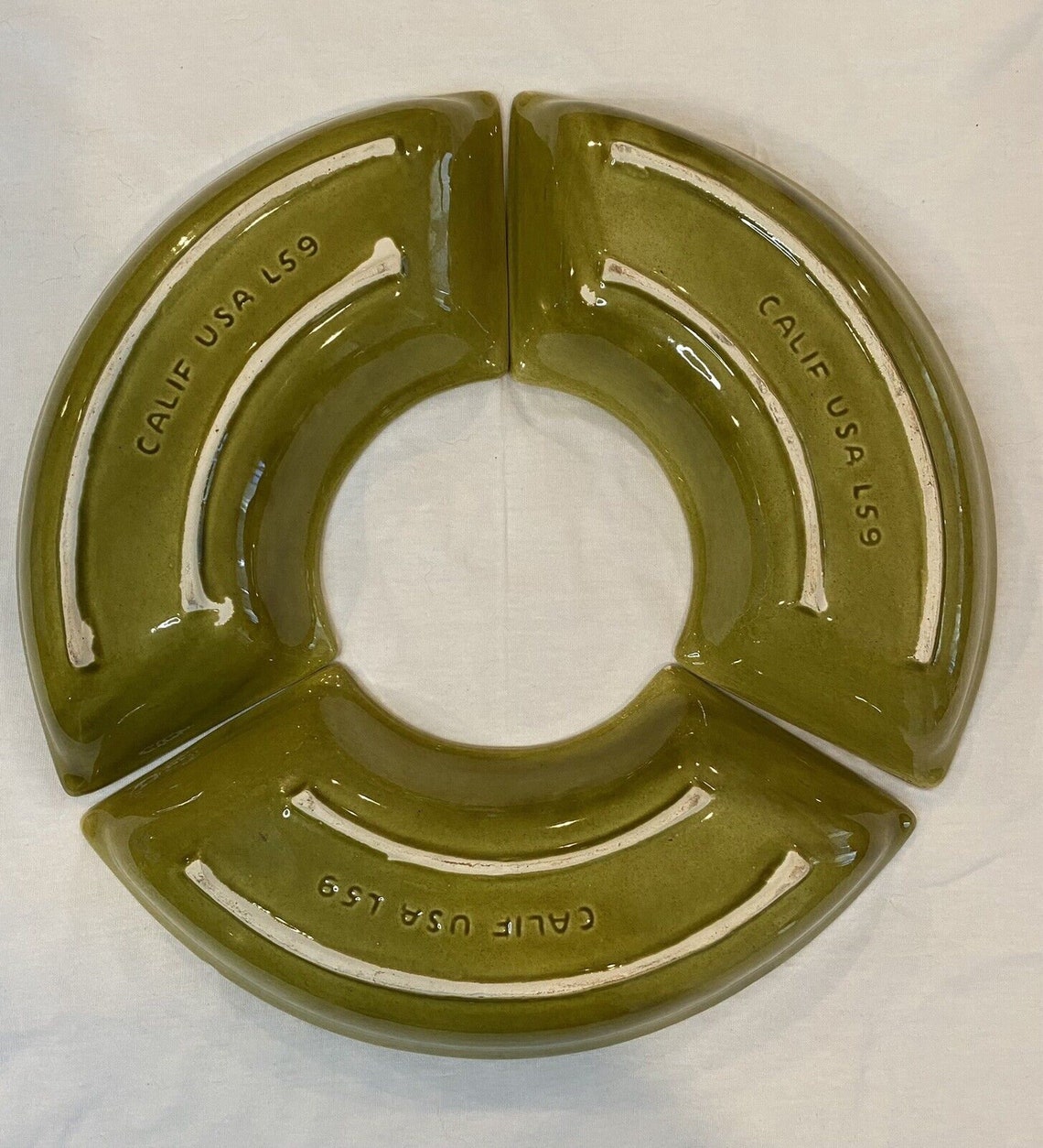 Vintage Olive Green Divided Chips N Dip Relish Tray Dish California ...
