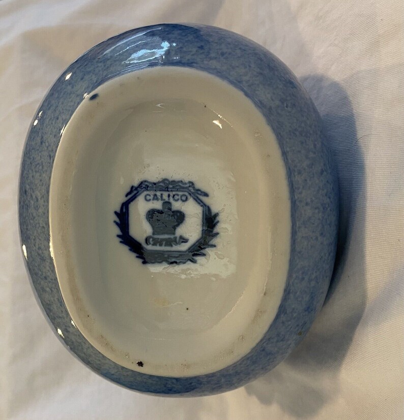 Vintage Calico China Blue Speckled Porcelain Pitcher White Painted Duck ...