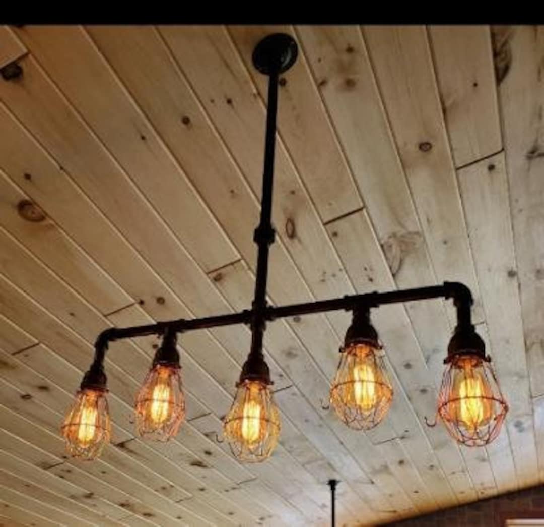 Handcrafted Industrial Pipe 5 Bulb Ceiling Light With Cages - Etsy