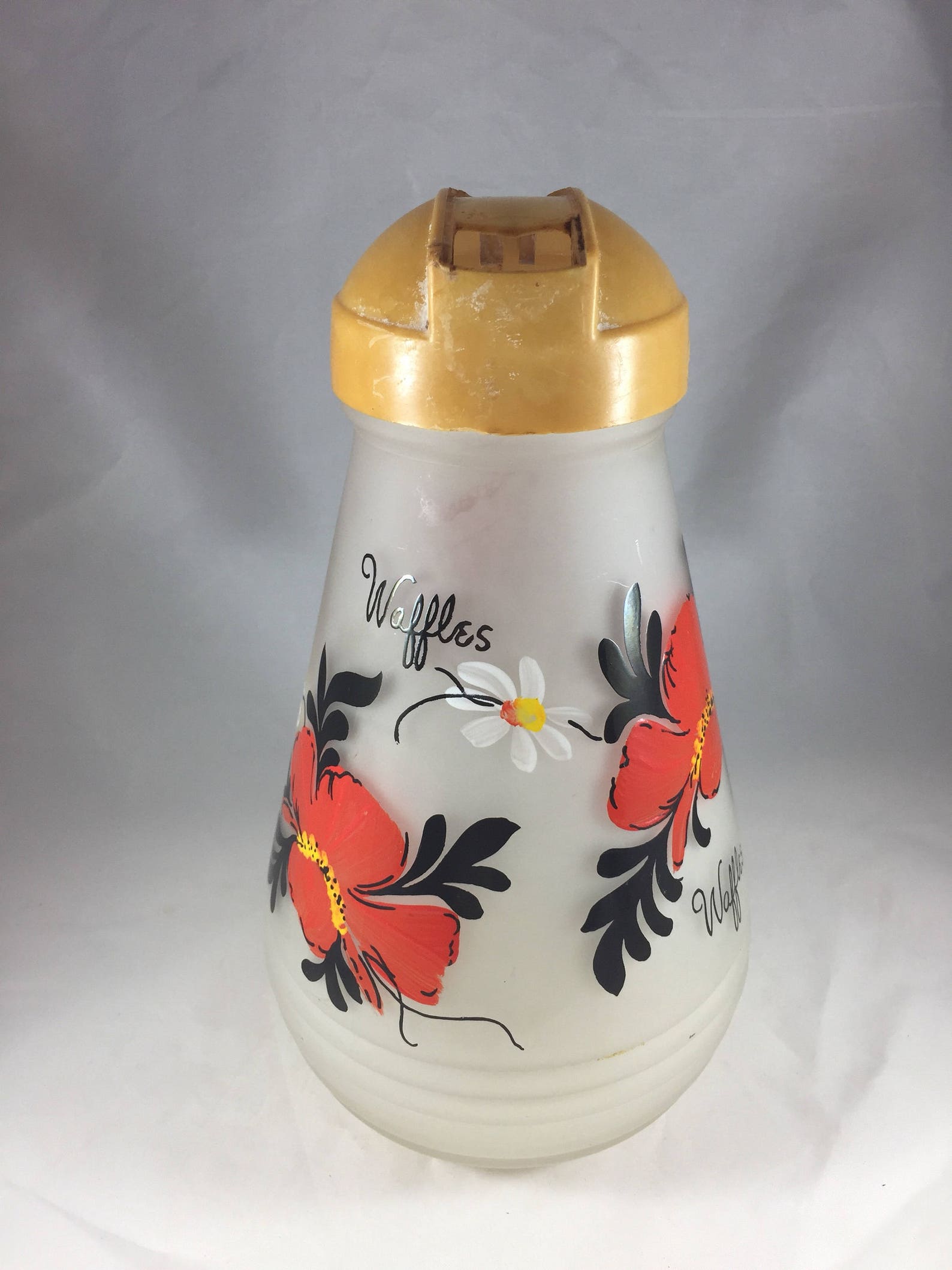Hazel Atlas Waffle and Syrup Pitchers Floral Pitchers Waffle Pourer ...