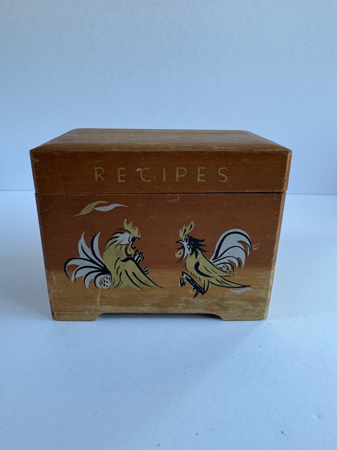 Wood Recipe Box Rooster Recipe Box 3 X 5 Recipe Box 1970s Recipe Recipe ...