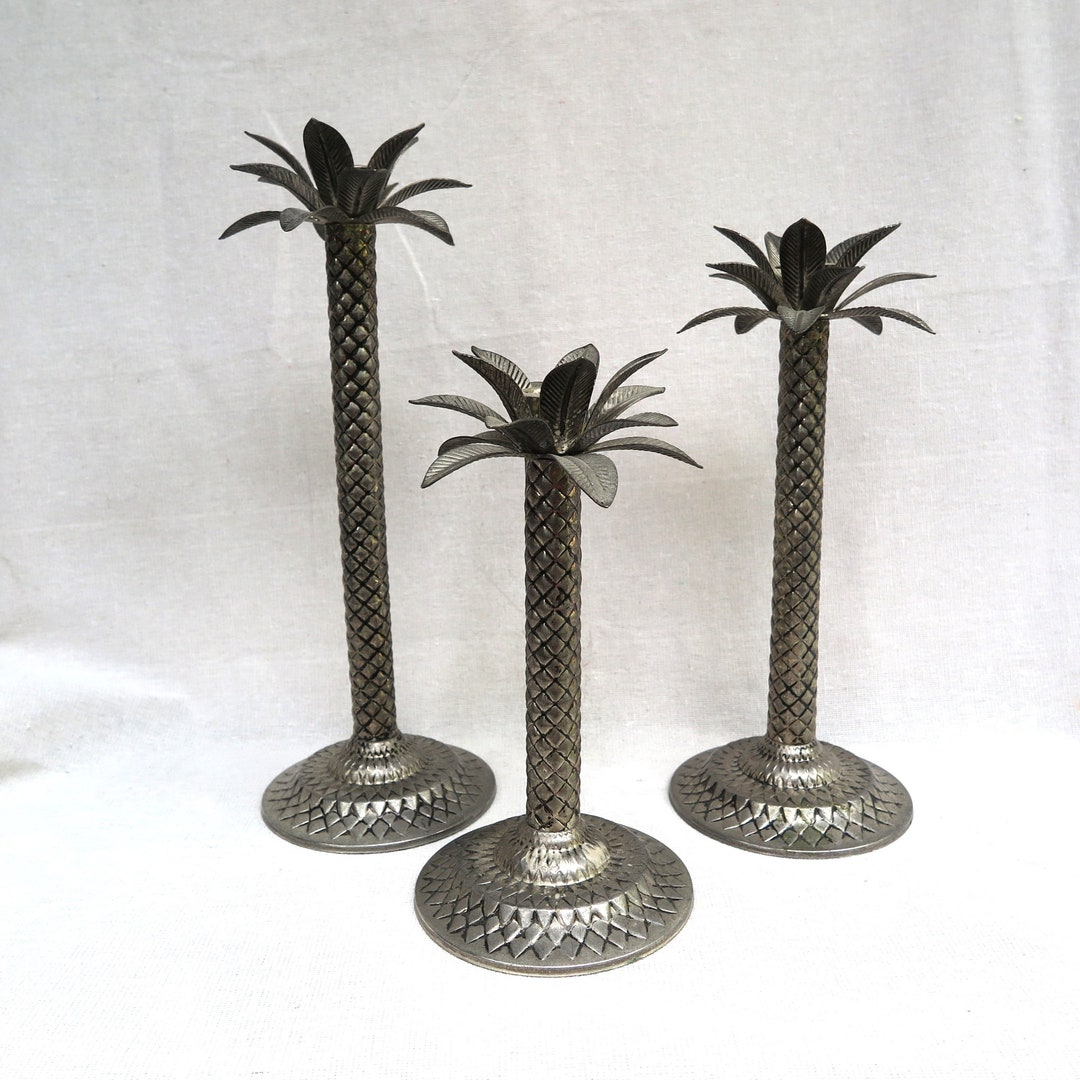 Vintage Miami Art Deco Revival Palm Tree Candle Holder Trio/deeply ...