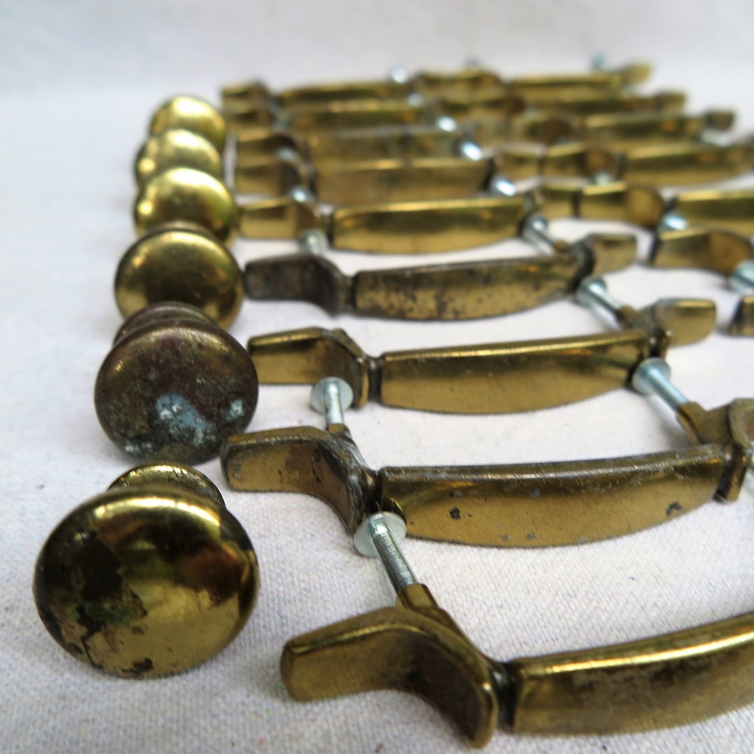 Vintage Unlacquered Brass Pulls Set/keeler Brass Co Kcb/antiqued Aged ...