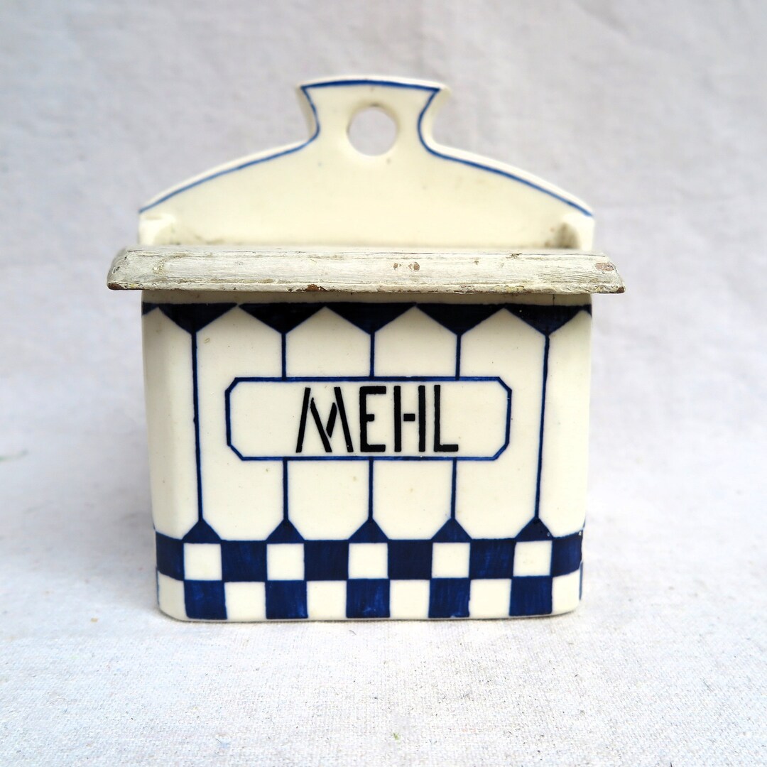Vintage German Blue and White Ceramic Checked Lidded Mehl-flour Box ...
