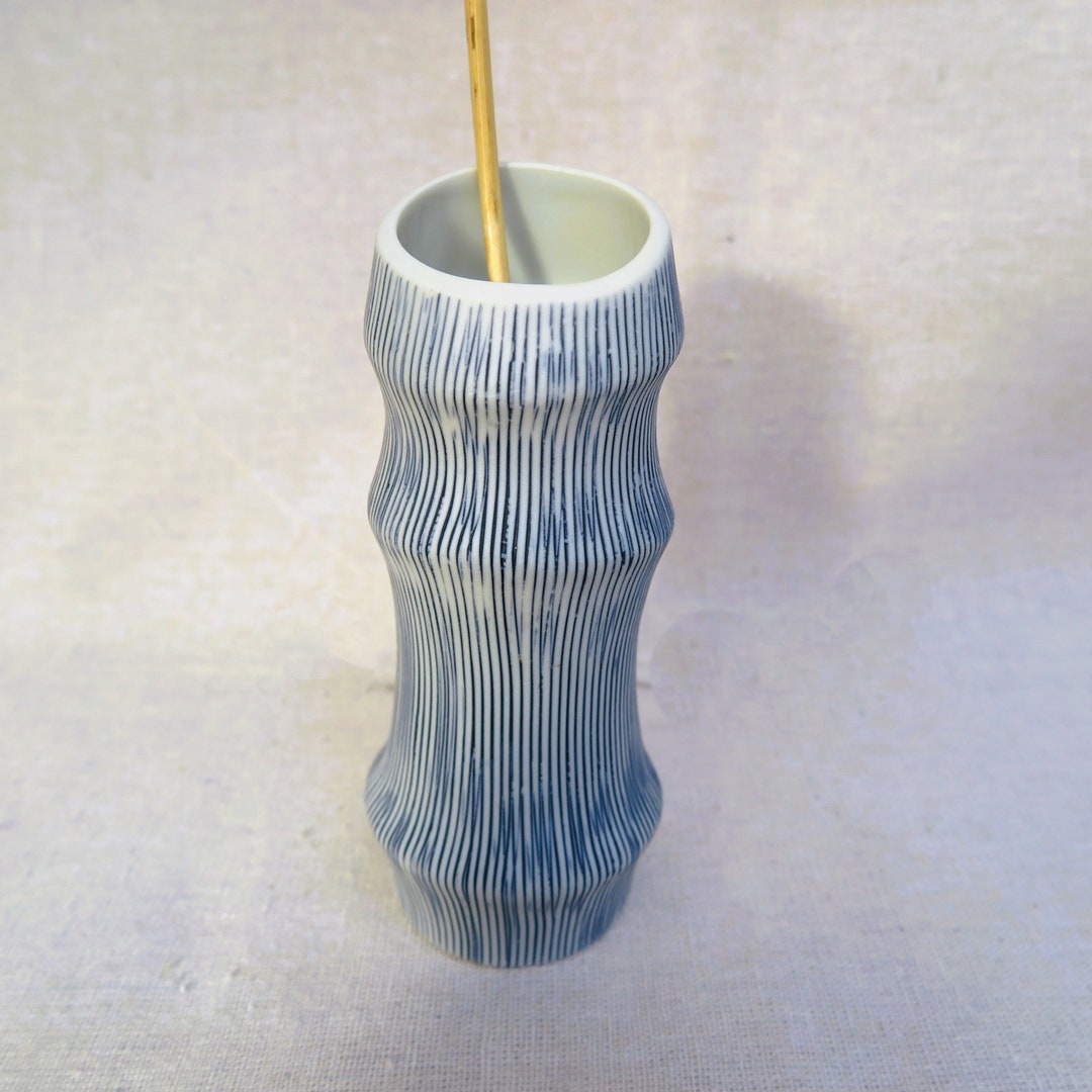 Lenox Bayside Breeze Bamboo Shaped Porcelain Vase/minimalist Blue and ...
