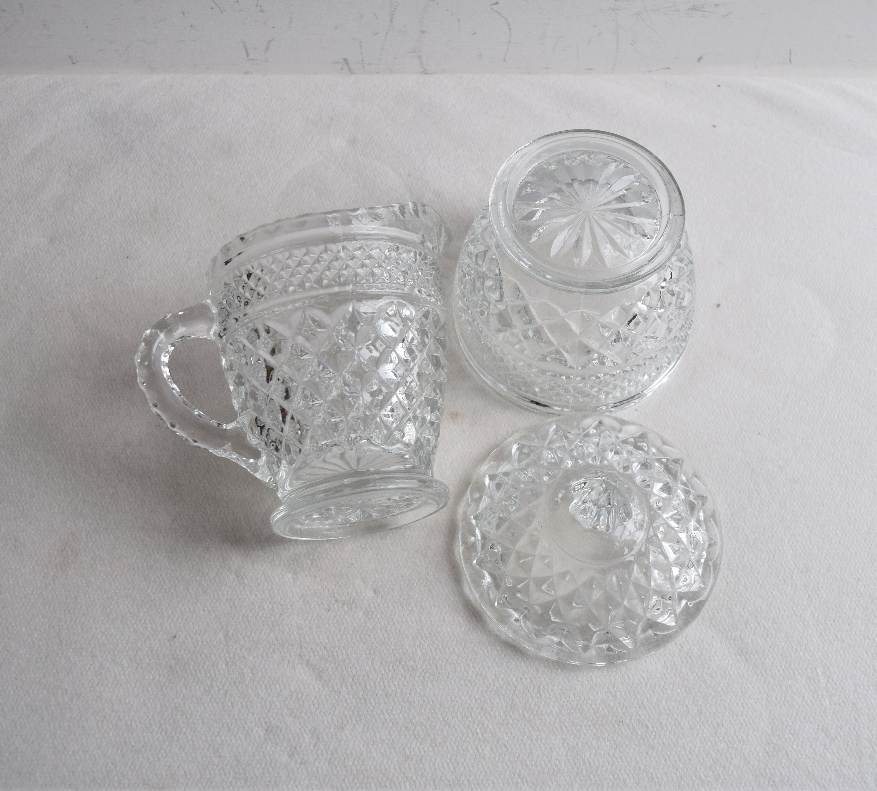Vintage Diamond Pattern Glass Cream and Sugar Set/wexford | Etsy