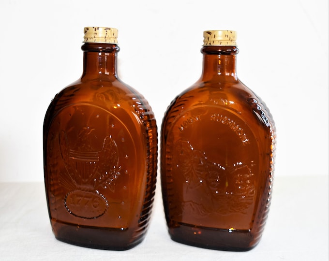 Vintage Set of 2 Amber Log Cabin Bottles/ Collectible Flasks/ - Etsy