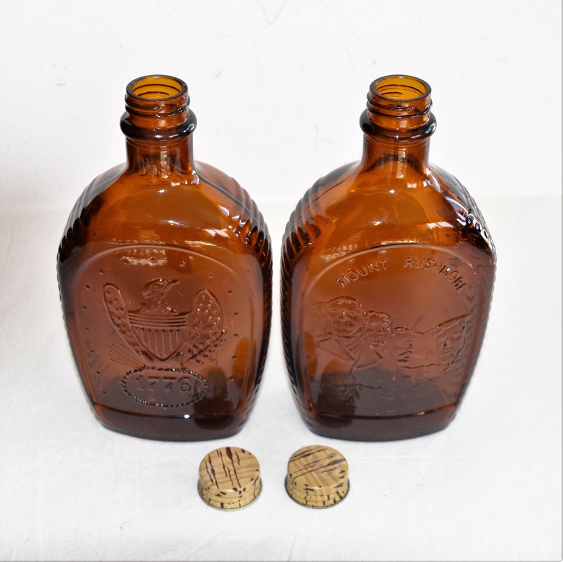 Vintage Set of 2 Amber Log Cabin Bottles/ Collectible Flasks/ - Etsy