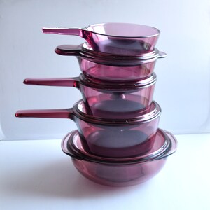 Set of 9 Piece Corning Vision Cranberry Cookware With Lid and Teflon - Etsy